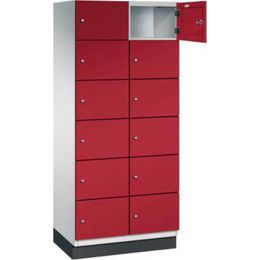 C+P Schlie&szlig;fachschrank Cambio, 2 Abteile, 12 F&auml;cher, mit Sockel, B 800 x T 525 x H 1980 mm, lichtgrau/rubinrot