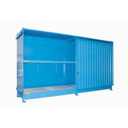 Regalcontainer Bauer Typ CEN 59-2 IBC, 2 Fachebenen, Schiebetor, 2000 l, B 6255 x T 1550 x H 3450 mm, lichtblau RAL 5012