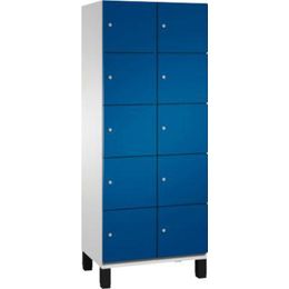 C+P Schlie&szlig;fachschrank Cambio, 2 Abteile, 10 F&auml;cher, auf F&uuml;&szlig;en, B 800 x T 525 x H 1980 mm, lichtgrau/enzianblau