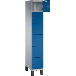 C+P Schlie&szlig;fachschrank Cambio, 1 Abteil, 6 F&auml;cher, auf F&uuml;&szlig;en, B 300 x T 525 x H 1980 mm, wei&szlig;aluminium/enzianblau