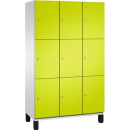 C+P Schlie&szlig;fachschrank Cambio, 3 Abteile, 9 F&auml;cher, auf F&uuml;&szlig;en, B 1200 x T 525 x H 1980 mm, lichtgrau/clowngr&uuml;n