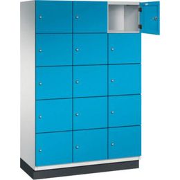 C+P Schlie&szlig;fachschrank Cambio, 3 Abteile, 15 F&auml;cher, mit Sockel, B 1200 x T 525 x H 1980 mm, lichtgrau/lichtblau