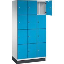 C+P Schlie&szlig;fachschrank Cambio, 3 Abteile, 12 F&auml;cher, mit Sockel, B 900 x T 525 x H 1980 mm, lichtgrau/lichtblau