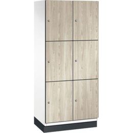C+P Schlie&szlig;fachschrank Cambio, 2 Abteile, 6 F&auml;cher, mit Sockel, B 800 x T 525 x H 1980 mm, verkehrswei&szlig;/Sen Esche-Dekor