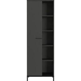 Regalschrank Monaco, 5 F&auml;cher, 4 Fachb&ouml;den, 1 T&uuml;r mit Griffen, B 640 x T 340 x H 1900 mm, Holz/Metall, graphit/schwarz