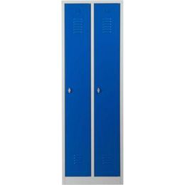 Kleiderspind, 2 T&uuml;ren, B 600 x H 1800 mm, Drehriegelverschluss, lichtgrau/enzianblau