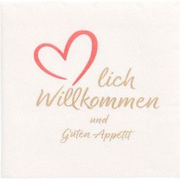Papstar Servietten 'Herzlich Willkommen & Guten Appetit', 2‑lagig, 20&times;20 cm, 1/4‑Falz, FSC, 125 St&uuml;ck
