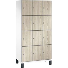C+P Schlie&szlig;fachschrank Cambio, 3 Abteile, 12 F&auml;cher, auf F&uuml;&szlig;en, B 900 x T 525 x H 1980 mm, verkehrswei&szlig;/Sen Esche‑Dekor