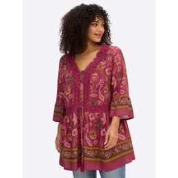 sheego by Joe Browns sheego Gro&szlig;e Gr&ouml;&szlig;en Volantbluse mit floralem Alloverdruck, kirsche-flamingo-gemustert, Gr&ouml;&szlig;e 46 - Damen
