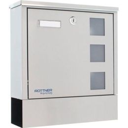 Rottner Briefkasten Lago Inox &ndash; Edelstahl, langlebig, mit Sichtfenstern und Zeitungsrolle