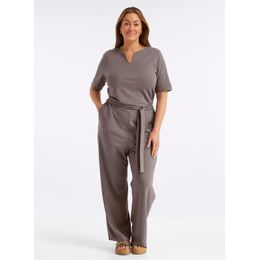 sheego Gro&szlig;e Gr&ouml;&szlig;en Jumpsuit mit Bindeg&uuml;rtel, dunkeltaupe, Gr&ouml;&szlig;e 44 - Damen