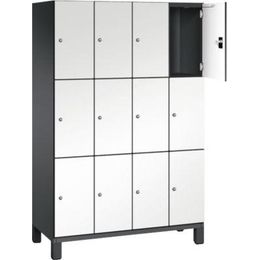 C+P Schlie&szlig;fachschrank Cambio, 4 Abteile, 12 F&auml;cher, auf F&uuml;&szlig;en, B 1200 x T 525 x H 1980 mm, schwarzgrau/wei&szlig;