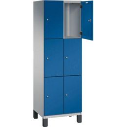 C+P Schlie&szlig;fachschrank Cambio, 2 Abteile, 6 F&auml;cher, auf F&uuml;&szlig;en, B 600 x T 525 x H 1980 mm, wei&szlig;aluminium/enzianblau