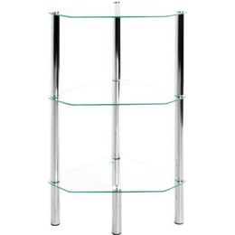 Regal HAKU, 3-eckig, 2 F&auml;cher mit jeweils bis zu 5 kg Tragkraft, B 450 x T 320 x H 770 mm, Stahl/ESG-Sicherheitsglas, chrom/transparent