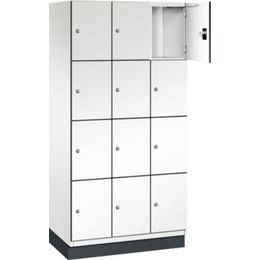 C+P Schlie&szlig;fachschrank Cambio, 3 Abteile, 12 F&auml;cher, mit Sockel, B 900 x T 525 x H 1980 mm, verkehrswei&szlig;/wei&szlig;