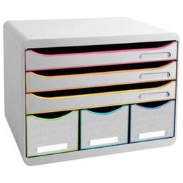Exacompta STOREBOX Wei&szlig;/Harlekin, 6 offene Schubladen A4+ quer, 27 cm tief, leise Ausz&uuml;ge, Sicherheitsstopp, 25 Jahre