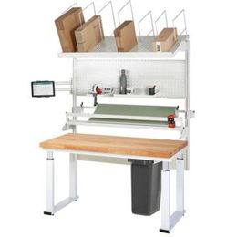 Rau Packtischsystem 01 Werbank-Serie adlatus 600, B 2000 x T 900 x H 740-1140 mm, Buche-Massivholzplatte, bis 600 kg