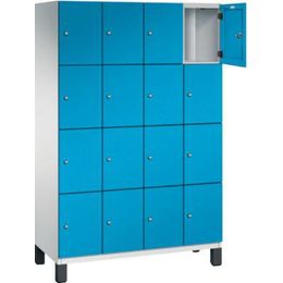 C+P Schlie&szlig;fachschrank Cambio, 4 Abteile, 16 F&auml;cher, auf F&uuml;&szlig;en, B 1200 x T 525 x H 1980 mm, lichtgrau/lichtblau