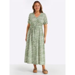 sheego Gro&szlig;e Gr&ouml;&szlig;en Maxikleid mit Bindeg&uuml;rtel und Knopfleiste, eucalyptus-ecru-bedruckt, Gr&ouml;&szlig;e 54 - Damen