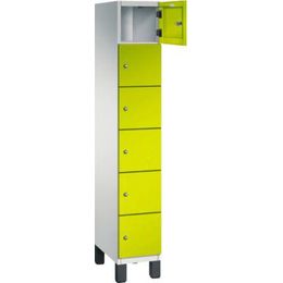 C+P Schlie&szlig;fachschrank Cambio, 1 Abteil, 6 F&auml;cher, auf F&uuml;&szlig;en, B 300 x T 525 x H 1980 mm, lichtgrau/clowngr&uuml;n