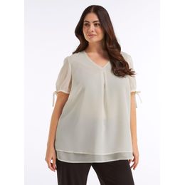 sheego Gro&szlig;e Gr&ouml;&szlig;en Tunika mit Schleifendetails an den Ballon&auml;rmeln, champagner, Gr&ouml;&szlig;e 54 - Damen