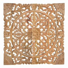 Holzbild, Hellbraun, Holz, Mangoholz, Blumen, 50x50x2 cm, 3D-Effekt, Bilder und Zubeh&ouml;r, Wandbilder, Sonstige Wandbilder