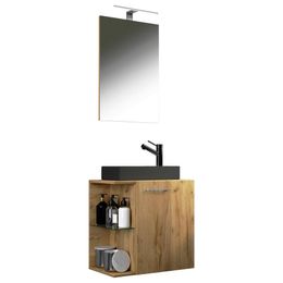 Mid.you G&auml;stebad Hausa BL, Honigeiche, Metall, 3-teilig, 1 F&auml;cher, 52 cm, h&auml;ngend, Badezimmer, G&auml;ste-WC