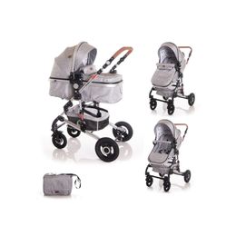 Lorelli Kinderwagen Alba 2 in 1 Sportsitz Babywanne Gummireifen, einstellbar in hellgrau