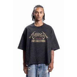 FAVELA FAVELA WALL DISTRESSED BLACK WASHED T-SHIRT Oversize T-Shirt schwarz in XL FAV-Q126-FWDBWT-033