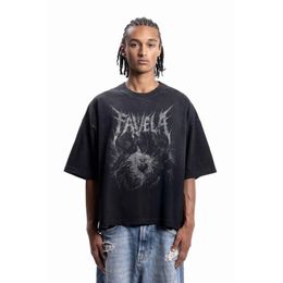 FAVELA SACRED HEART BLACK WASHED T-SHIRT Oversize T-Shirt schwarz in S FAV-Q126-SHBWT-007