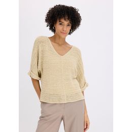 bonprix Grobstrick-Pullover aus B&auml;ndchengarn, beige, Gr.48/50 (XL), bequemer und weit geschnittener Pullover mit B&auml;ndchengarn