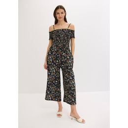 bonprix Jerseycrepe-Jumpsuit, schwarz, Gr.48/50 (XL), Modernes Jumpsuit mit tollem Print