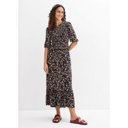 bonprix Midi-Jerseykleid aus Viskose-Mix, schwarz, Gr.44/46 (L), Modernes Kleid mit Smock-Einsatz, aus Viskose