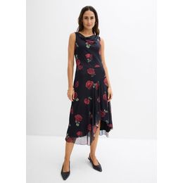 bonprix Midikleid aus softem Mesh, schwarz, Gr.48/50 (XL), floral bedrucktes Midikleid aus softem Mesh mit asymmetrischem Saum