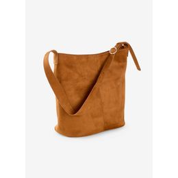 bonprix Handtasche, braun, Gr.30x30,5 cm, Herbstliche Beuteltasche aus Velourslederimitat