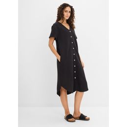 bonprix Blusenkleid aus softem Musselin, schwarz, Gr.38, Kleid in schmeichelhafter A-Linie mit seitlichen Eingriffstaschen und abgerundeten Saum, aus 100% Baumwolle,Musselin