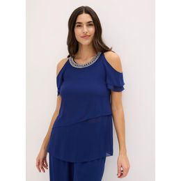 bonprix Bluse aus feinem Chiffon mit Stein-Applikation, blau, Gr.38, Bluse aus feinem Chiffon im Mehrlagen-Look mit Strassstein-Applikation am Ausschnitt
