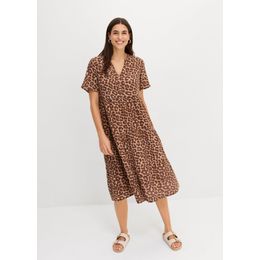 bonprix Tunika-Kleid aus weichem Musselin, braun, Gr.38, weit geschnittenes Kleid aus reiner Baumwolle, aus 100% Baumwolle