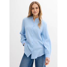 bonprix Longbluse aus luftigem Musselin, blau, Gr.44, L&auml;ssige Oversized Musselin-Bluse mit Seitenschlitzen., aus Musselin