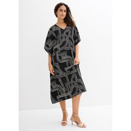 bonprix Kaftan-Kleid aus Viskose-Mix, schwarz, Gr.44, Kaftan-Kleid in Midil&auml;nge mit V-Ausschnitt, aus Viskose