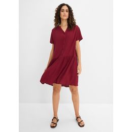 bonprix Tunika-Kleid mit Crinkle-Effekt, rot, Gr.40, Luftiges Tunika-Kleid mit Knopfleiste, aus Viskose