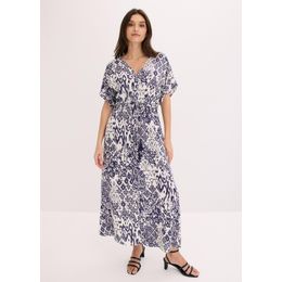 bonprix Maxikleid aus flie&szlig;ender Viskose, wei&szlig;, Gr.36, Mit Druck und V-Ausschnitt, aus Viskose