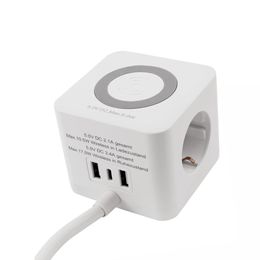 Induktions-Steckdosenw&uuml;rfel wei&szlig; 3-fach mit 3 USB-Ports