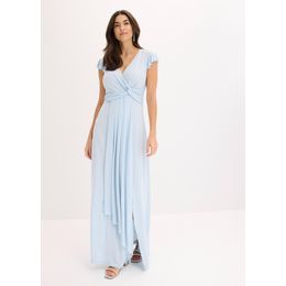 bonprix Maxikleid, blau, Gr.36/38 (S), Elegantes Jeryeskleid mit sch&ouml;nem Knotendetail in der Taille und Mini-Fl&uuml;gel&auml;rmel