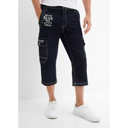 bonprix 3/4-Cargo-Jeans mit Dehnbund Regular Fit, blau, Gr.36, L&auml;ssige &frac34;-Hose im Regular Fit mit kontrastierenden N&auml;hten, coolen Cargo-Taschen und dezentem Stone-Wash, 98% Baumwolle