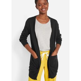 bonprix Baumwoll-Feinstrickjacke, schwarz, Gr.40/42 (M), D&uuml;nne Strickjacke mit &uuml;berschnittenen Schultern, aus 100% Baumwolle