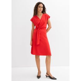 bonprix Midikleid aus Punto di Roma, rot, Gr.44/46 (L), Midikleid mit V-Ausschnitt und leichten Fl&uuml;gel&auml;rmeln, aus Punto di Roma,Viskose