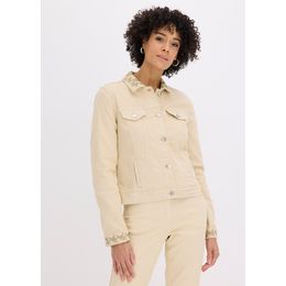 bonprix Twill-Jacke mit Stickerei, beige, Gr.48, modische Twill-Jacke mit Stickerei, 82% Baumwolle