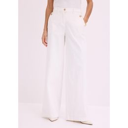 bonprix Wide Leg Hose mit Stretch, wei&szlig;, Gr.38, Wide Leg Hose mit Schm&uuml;ckkn&ouml;pfen, 97% Baumwolle