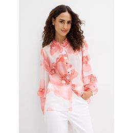 bonprix Chiffonbluse, wei&szlig;, Gr.52, modische Chiffonbluse mit weiten &Auml;rmeln und floralem Print